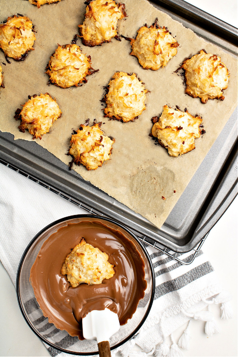 Chocolate Dipped Coconut Macaroons - Southern Kissed