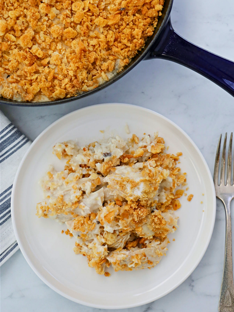 Creamy Chicken and Rice Casserole With Ritz Crackers - Southern Kissed